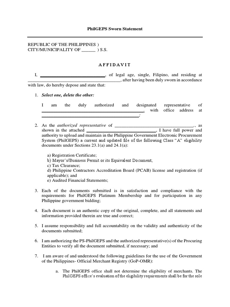 PhilGEPS Sworn Statement - 1102 | PDF | Social Institutions | Social ...