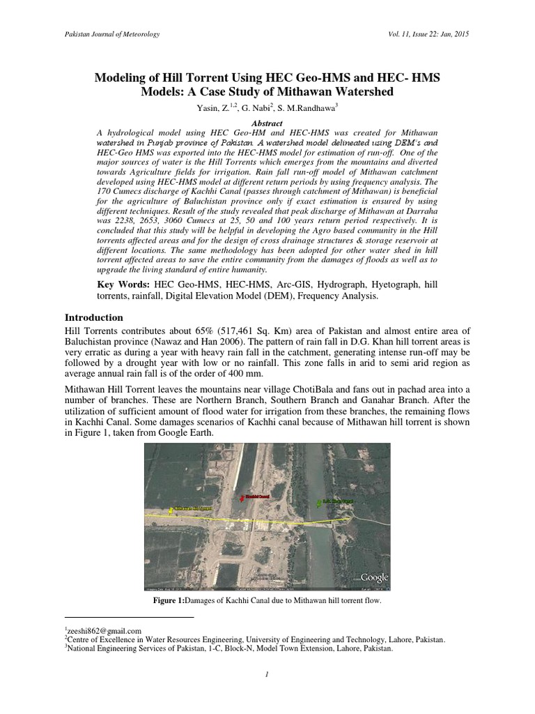 Modeling of Hill Torrent Using HEC Geo-HMS and HEC-HMS Models: A Case ...