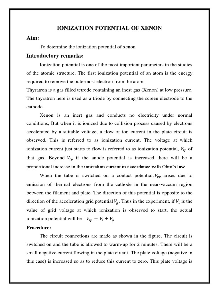 Ionization Potential of Xenon Experiment | PDF | Ionization | Vacuum Tube