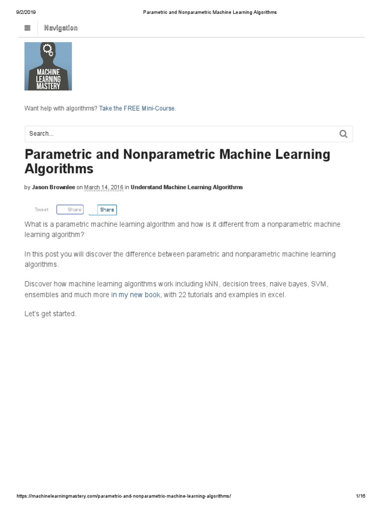 Parametric And Nonparametric Machine Learning Algorithms Pdf Machine Learning