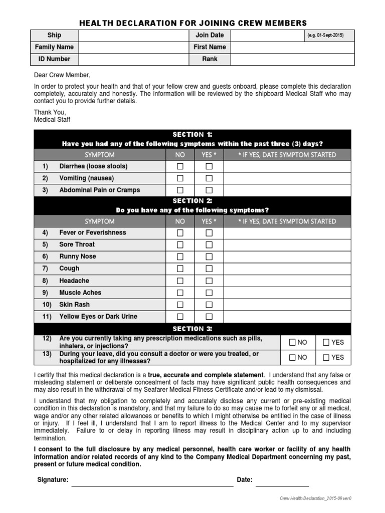 Attachment 5 - Crew Health Declaration - 2015-09 - Ver0 (5) 2 | PDF ...