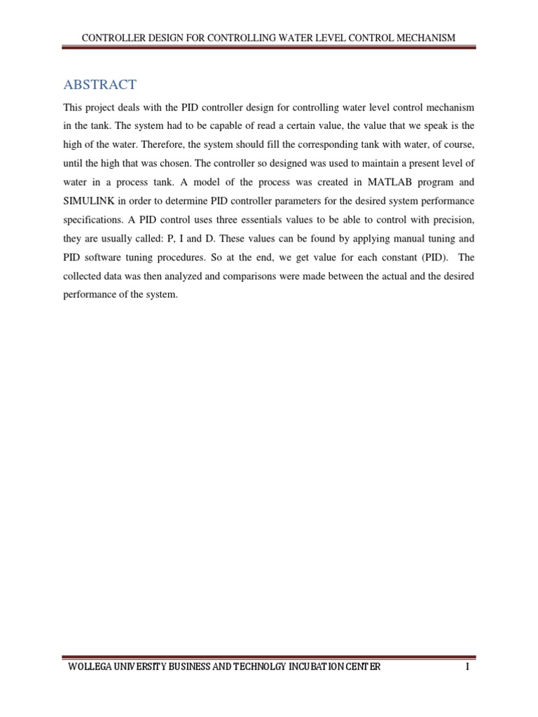 Controller Design For Controlling Water Level Control Mechanism | PDF ...
