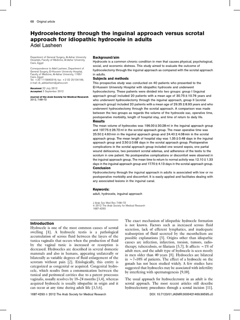 Hydrocelectomy Through The Inguinal Approach Versus Scrotal Approach ...