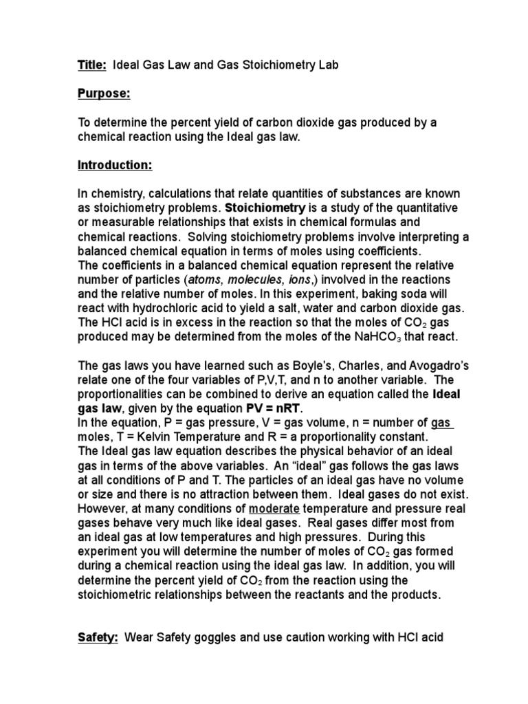 Ideal Gas Law Lab | PDF | Stoichiometry | Gases