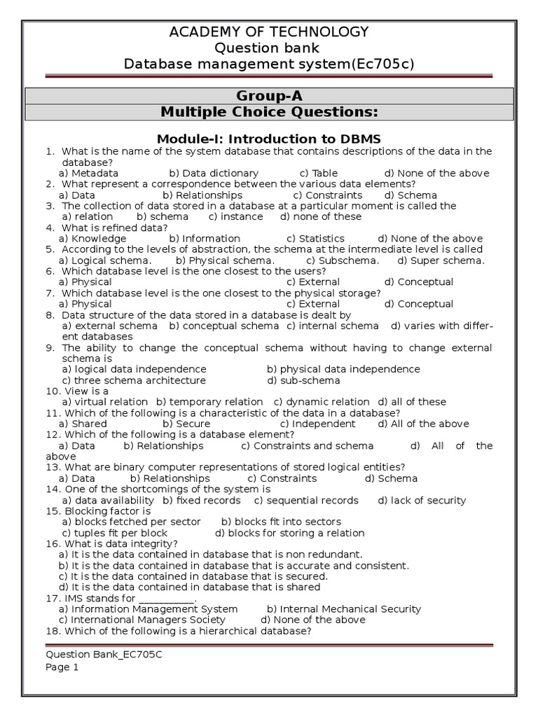 Question Bank | PDF | Relational Database | Relational Model