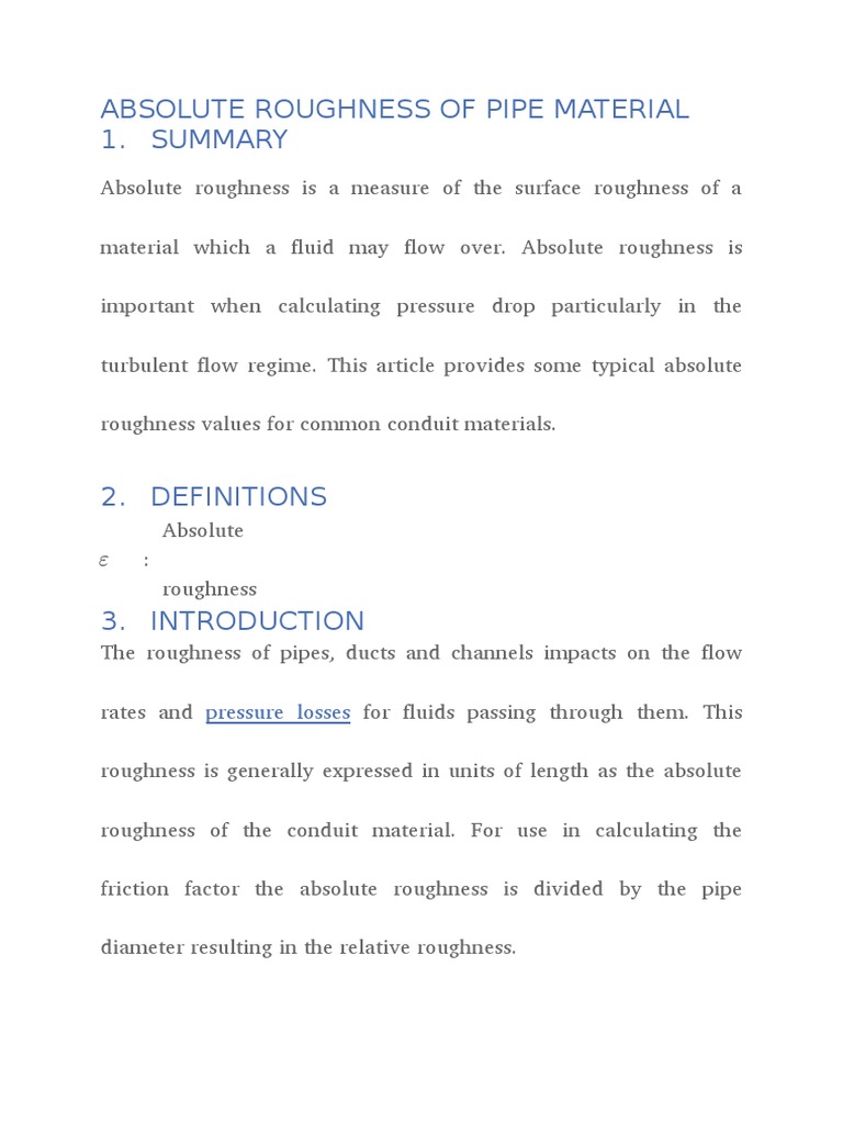 Absolute Roughness of Pipe Material | PDF