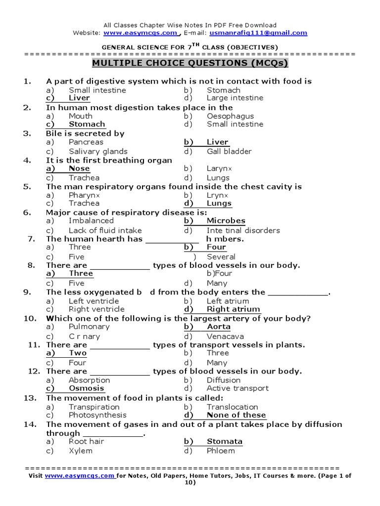 Multiple Choice Questions (MCQS) : All Classes Chapter Wise Notes in ...