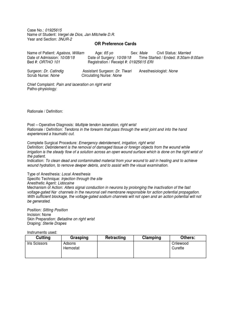 OR Preference Cards | PDF