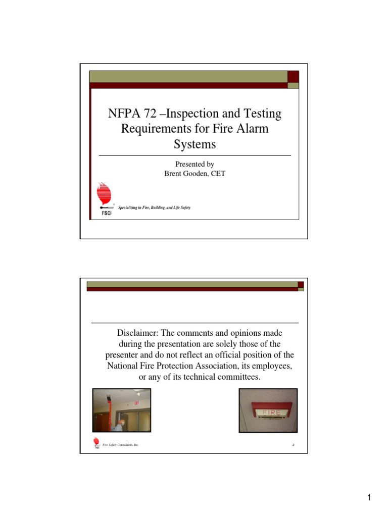NFPA 72 Fire Alarm Inspection and Testing Requirements 1.6.16 PDF | PDF ...