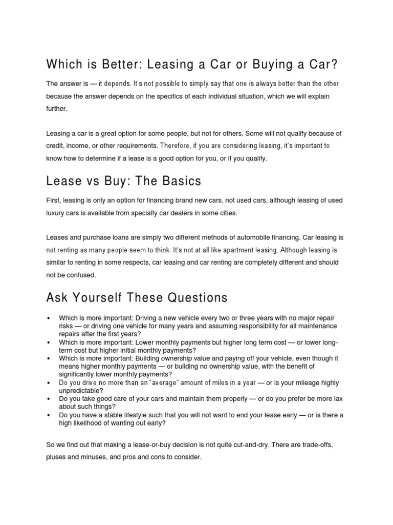 Cost Benefit Analysis of Buying Car | Download Free PDF | Loans | Lease