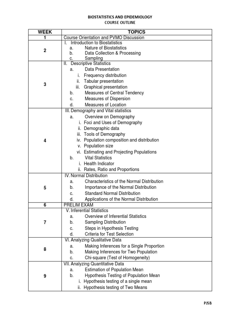 Biostatistics and Epidemiology Course Outline | PDF | Biostatistics ...
