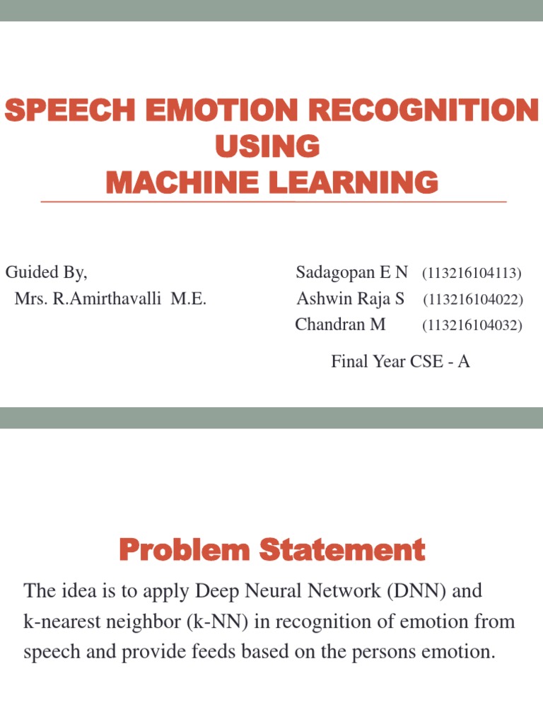 Speech Emotion Recognition Using Machine Learning | PDF