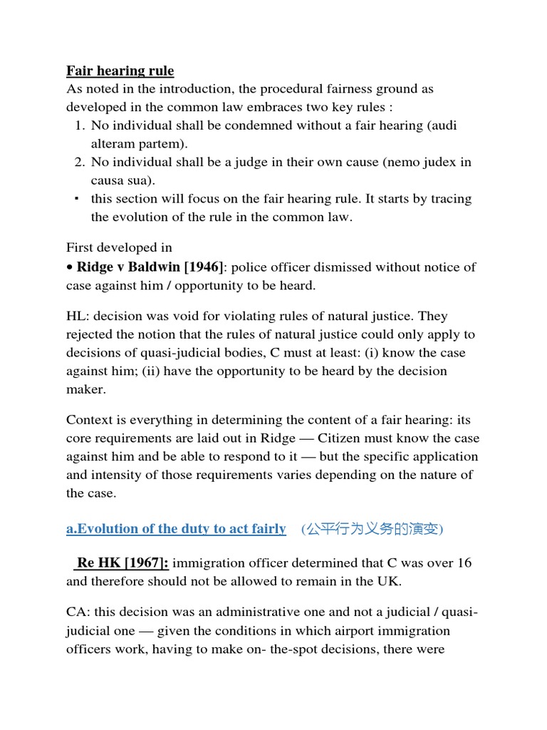 Fair Hearing Rule: A.evolution of The Duty To Act Fairly ( | PDF ...