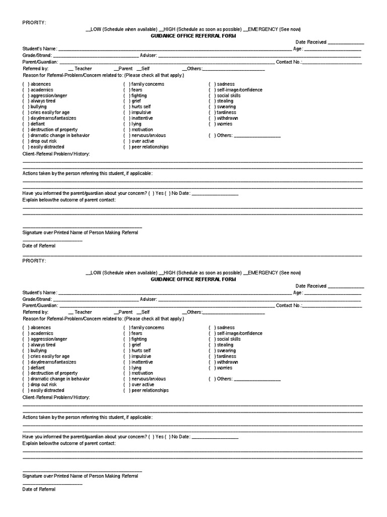 Guidance Office Referral Form | PDF | Bullying | Anger