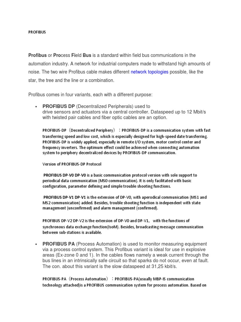 Profibus or Process Field Bus Is A Standard Within Field Bus ...