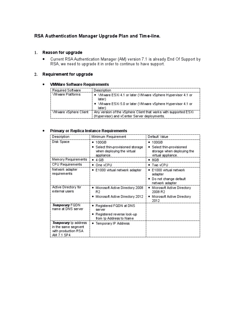 RSA Authentication Manager Upgrade Plan and Timeline | PDF ...