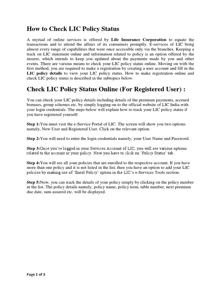 How To Check LIC Policy Status: Page 1 of 3 | PDF | Login | User ...