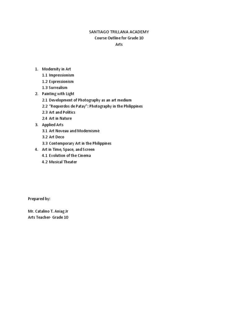 Grade 10 Arts Course Outline | PDF