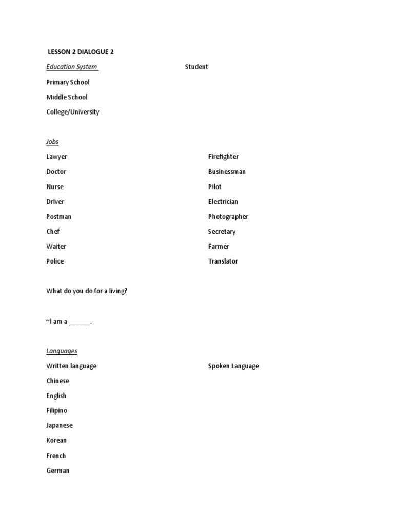 Education System: Lesson 2 Dialogue 2 | PDF | Language Arts & Discipline
