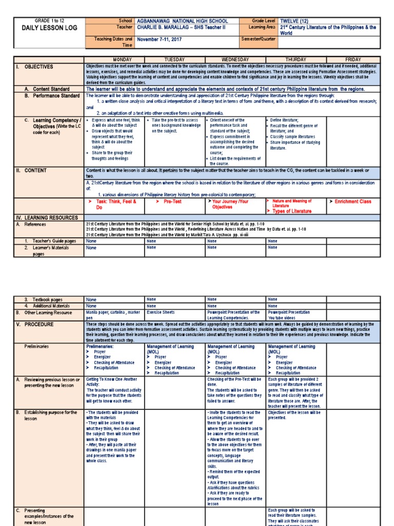Literature DLL | PDF | Teachers | Learning