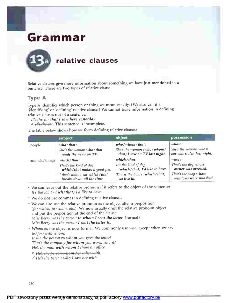 Relative Clauses | PDF | Subject (Grammar) | Syntax