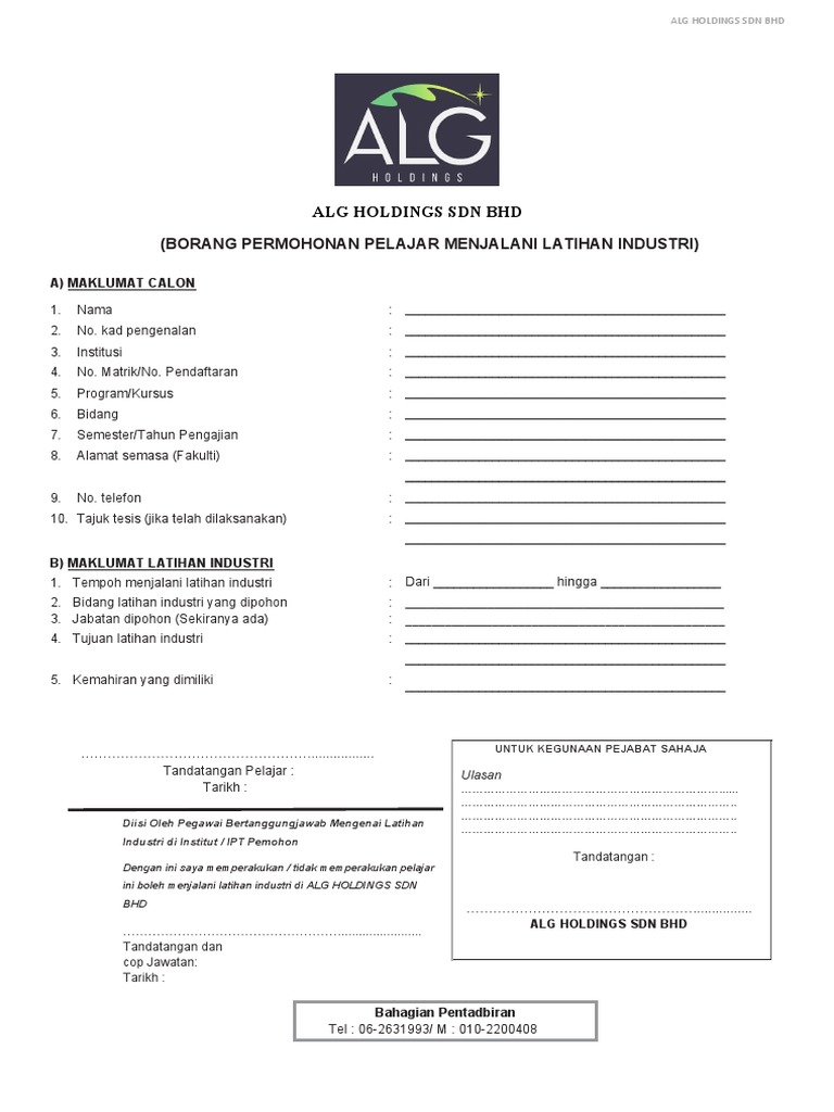 Borang Permohonan Menjalani Latihan Industri | PDF