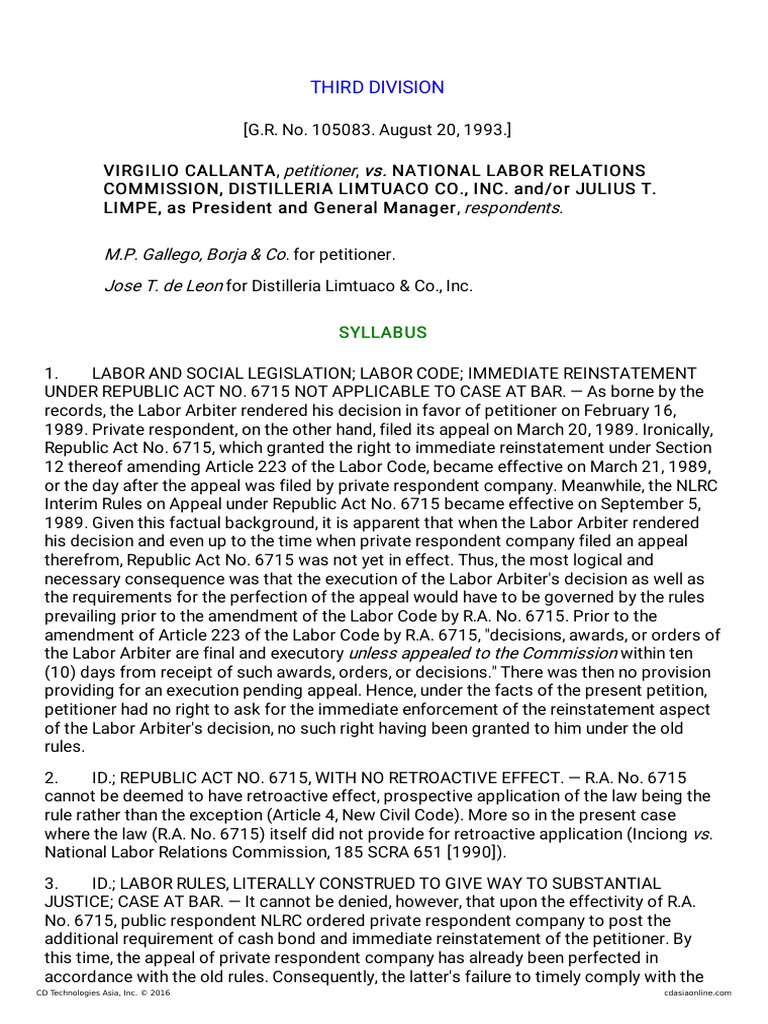 Callanta v. NLRC PDF | PDF | Judgment (Law) | Arbitration