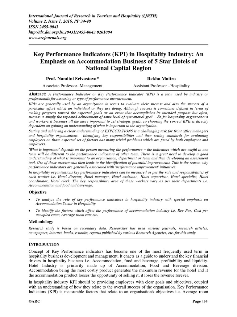 Key Performance Indicators (KPI) in Hospitality Industry PDF | PDF ...