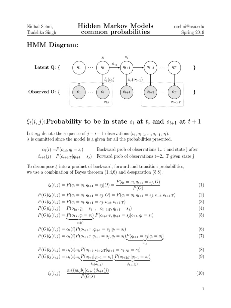 Hidden Markov Models Common Probabilities HMM Diagram | PDF ...