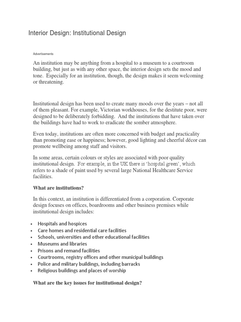 Interior Design: Institutional Design: What Are Institutions? | PDF ...