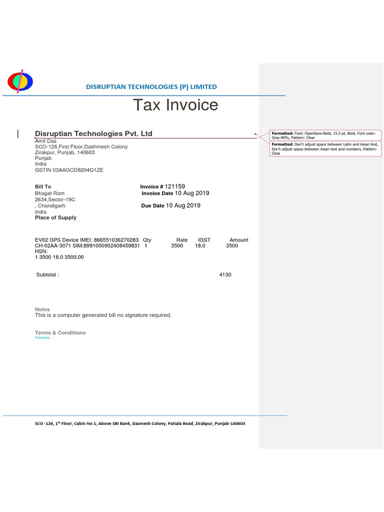 Bhagat Ram Invoice | PDF