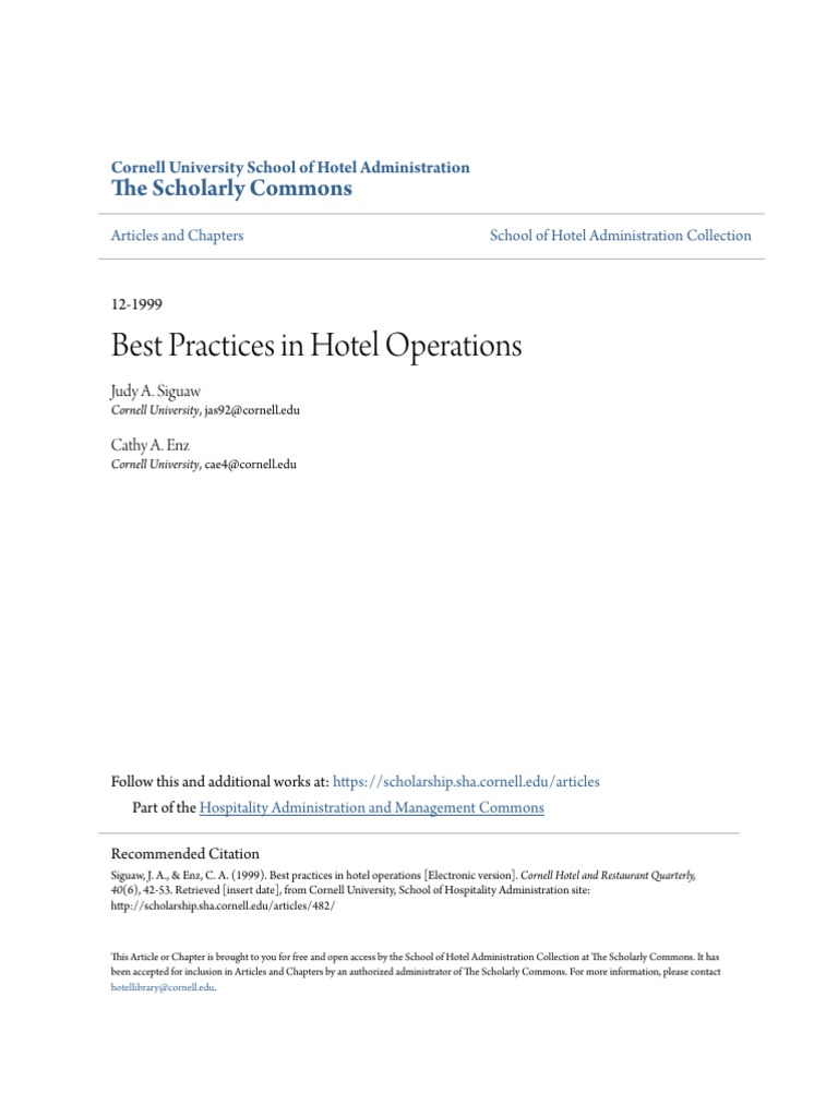 Best Practices in Hotel Operations | PDF | Marriott International | Hotel