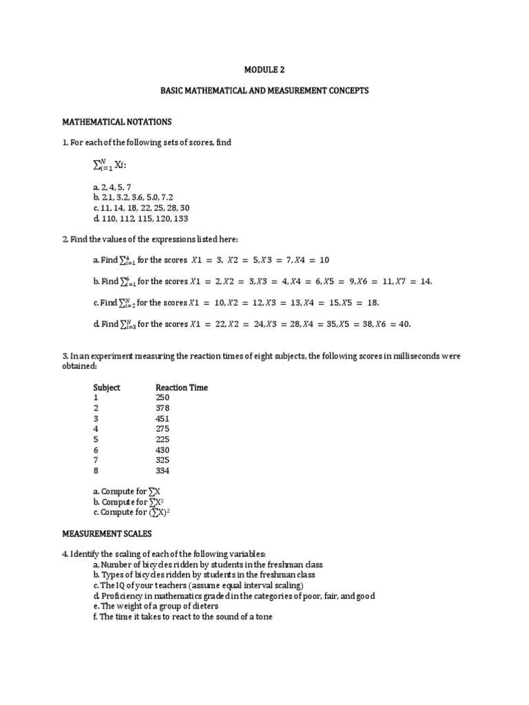 E2 Basic Mathematical and Measurement Concepts | PDF | Level Of ...