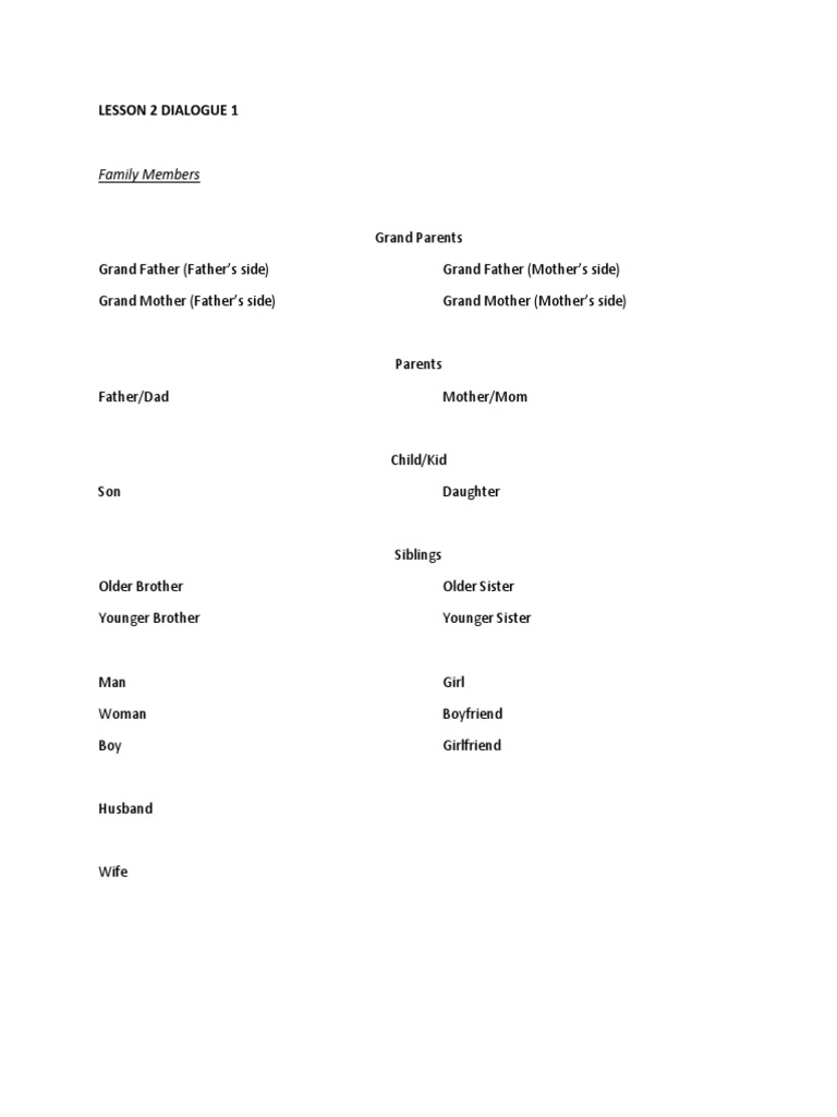 Family Members: Lesson 2 Dialogue 1 | PDF | Language Arts & Discipline ...