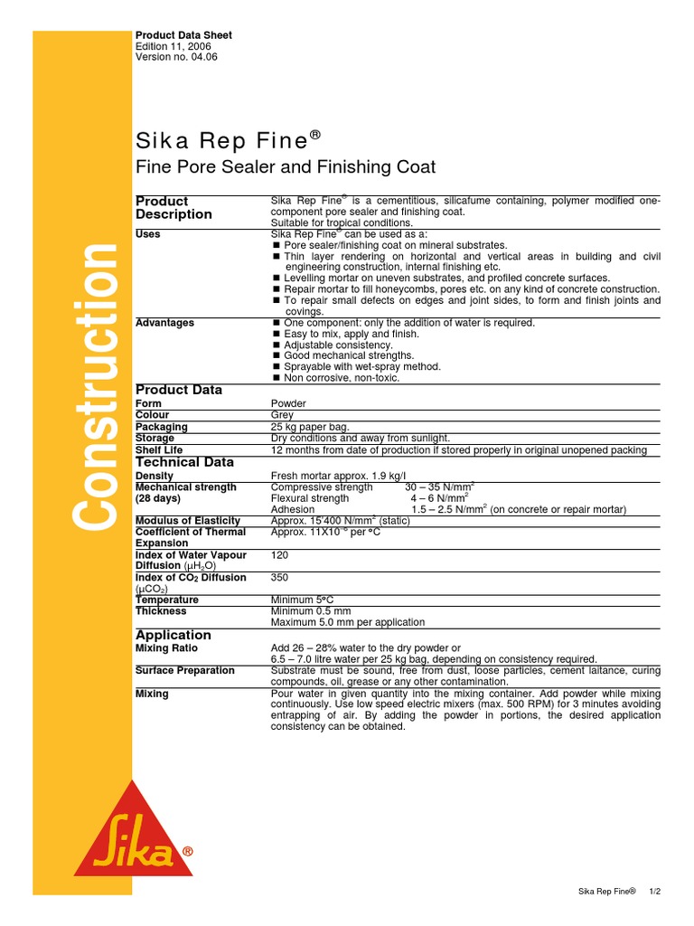 Sika Rep Fine PDF | PDF | Concrete | Toxicity