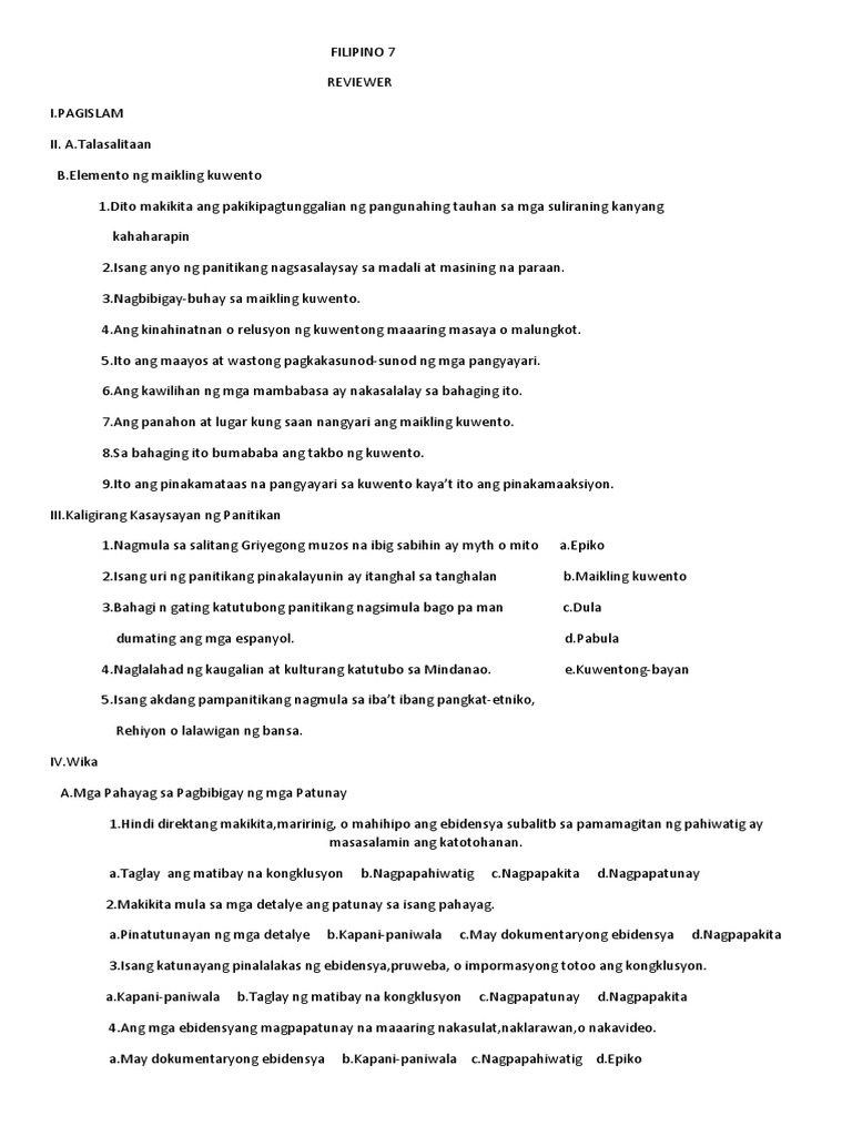 Filipino 7 Reviewer | PDF