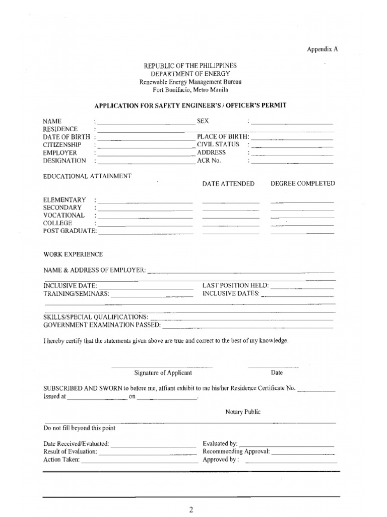 Application Form Safety Officer Permit RESHERR | PDF