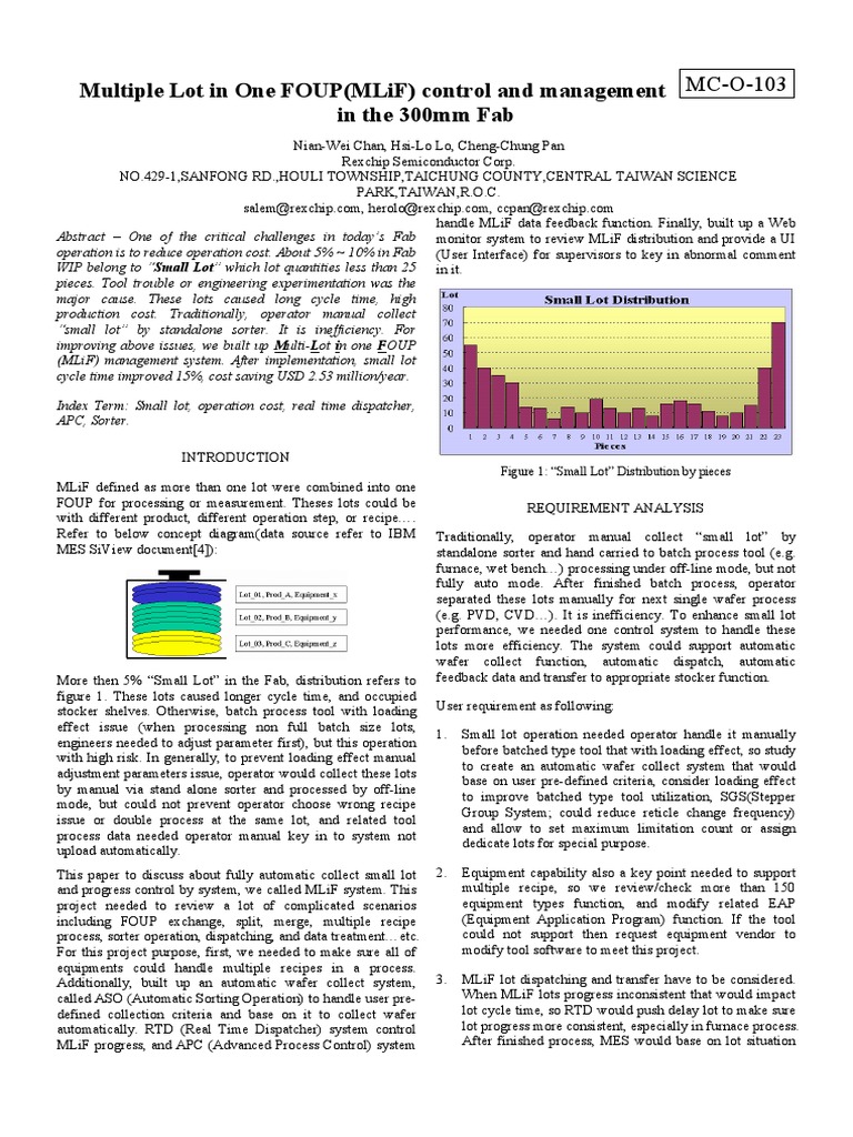 Multiple Lot in One Foup (Mlif) Control and Management in The 300Mm Fab ...