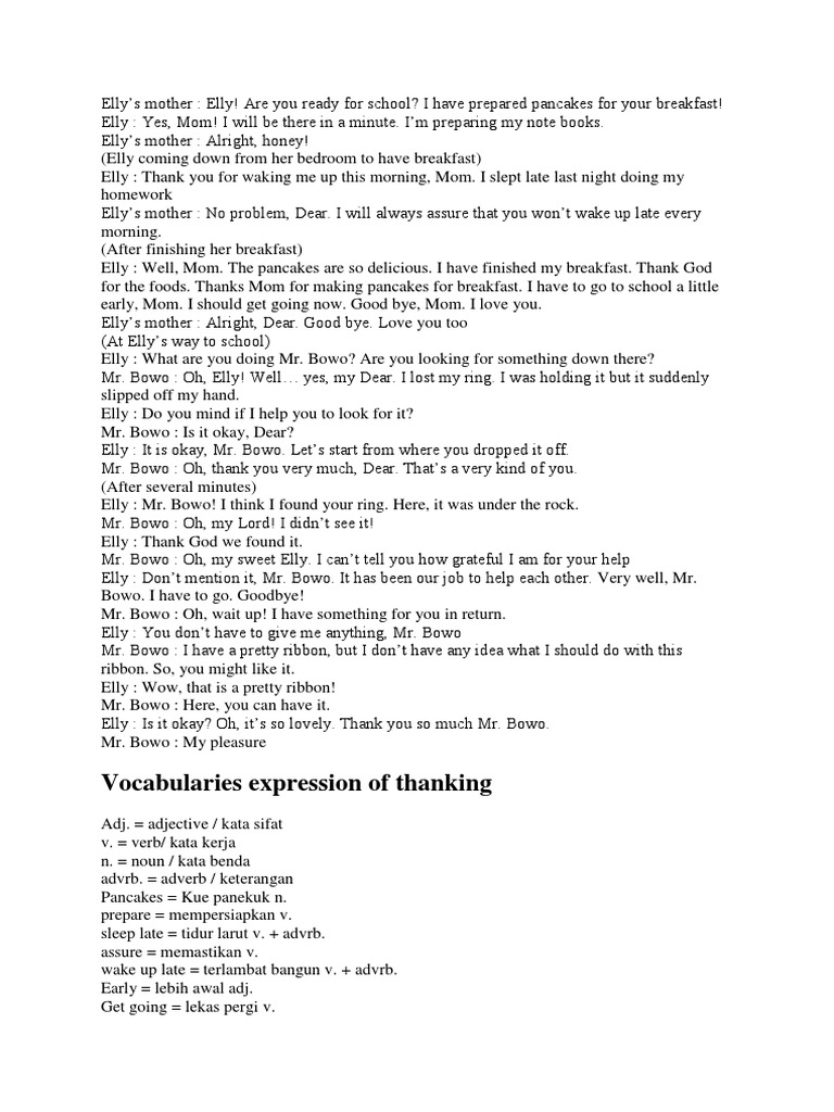 Vocabularies Expression of Thanking | PDF | Adverb | Semantics