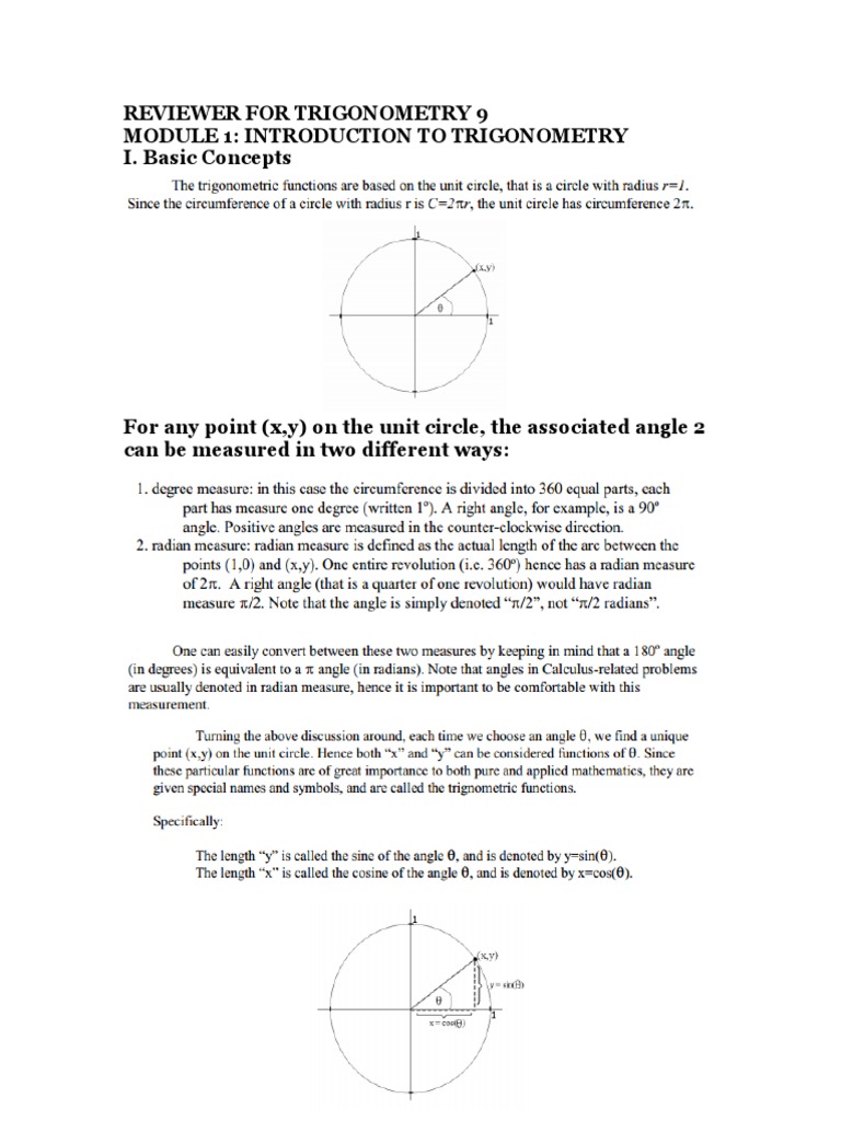 Trigonometry Review: Module 1 Guide | PDF | Science & Mathematics