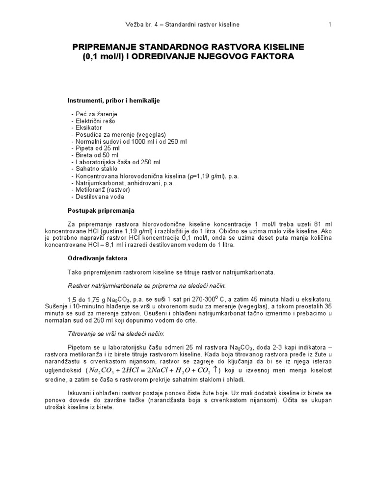 04 Standardni Rastvor Kiseline | PDF