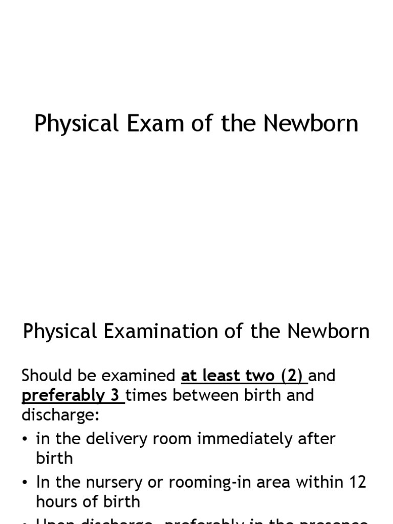 Newborn Physical Examination Guide | PDF | Breathing | Childbirth