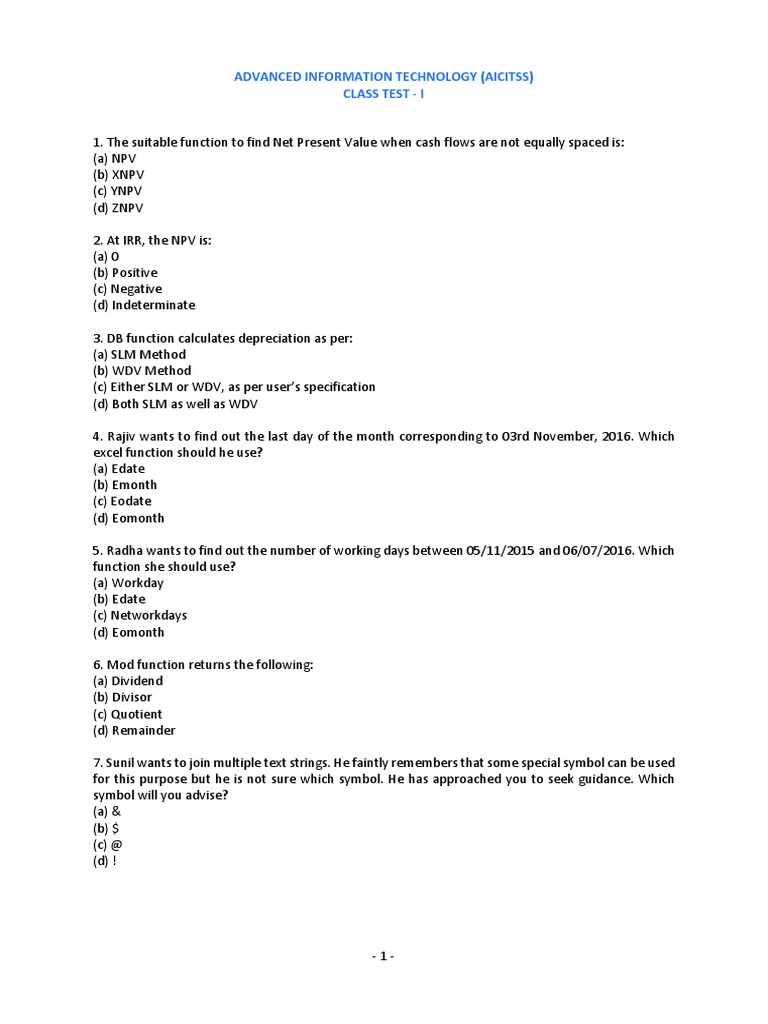 AITT Class Test I Batch 34 Questions | PDF | Function (Mathematics ...