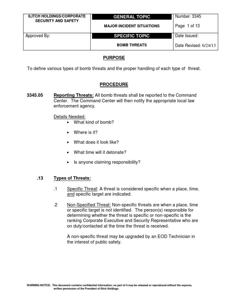 Bomb Threat | Emergency Evacuation | Bomb Disposal