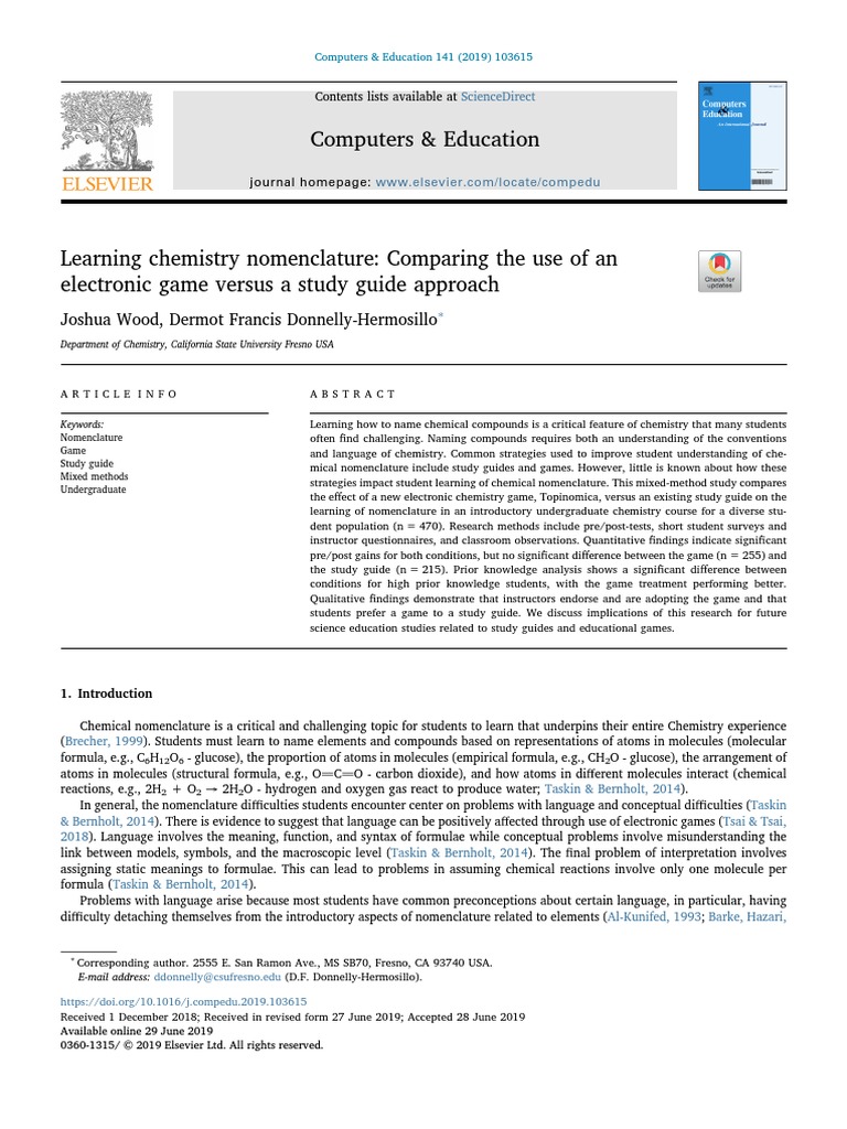 Learning Chemistry Nomenclature: Comparing The Use of An Electronic ...