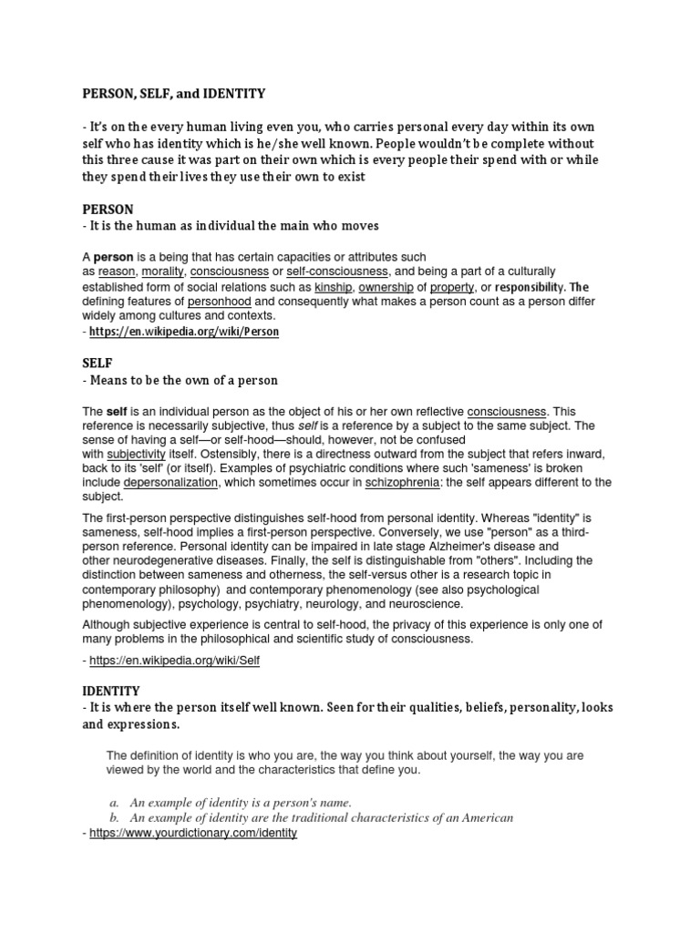 Person, Self, and Identity: Responsibility. The | PDF | Self | Identity ...