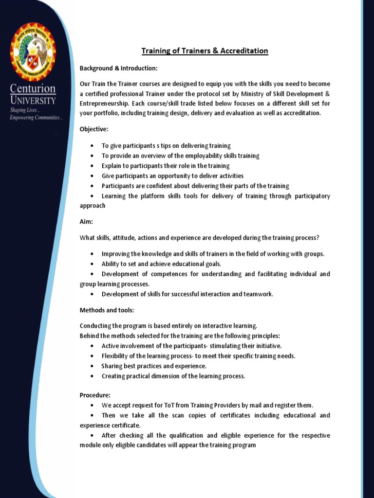 ToT Procedure 1 2 | PDF | Personal Trainer | Learning