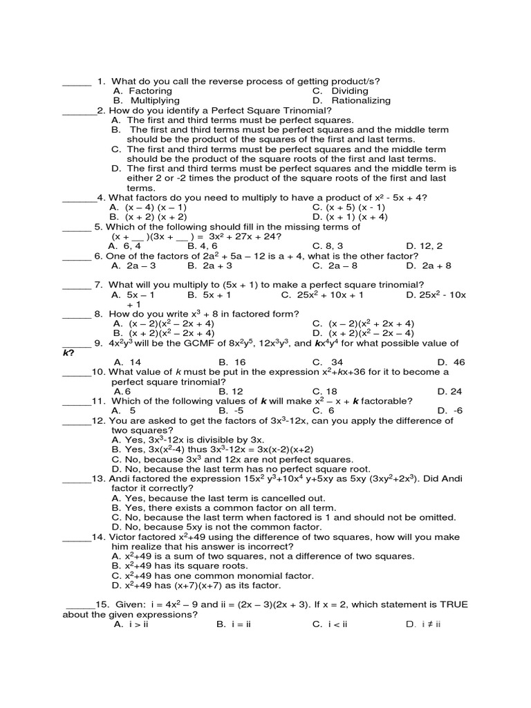 Sum-Up Test 2 - Factoring | PDF | Area | Factorization