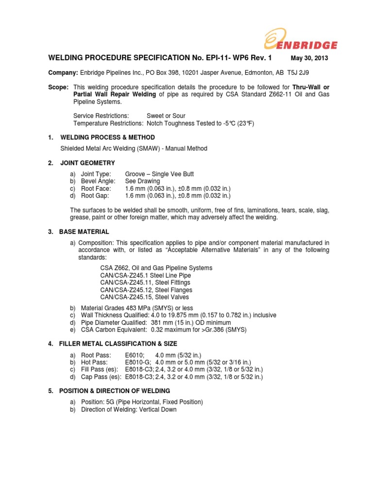 Appendix B3-10 Welding Procedure Specification EPI-11-WP6 Rev.1 - A4A2E9 | Download Free PDF ...