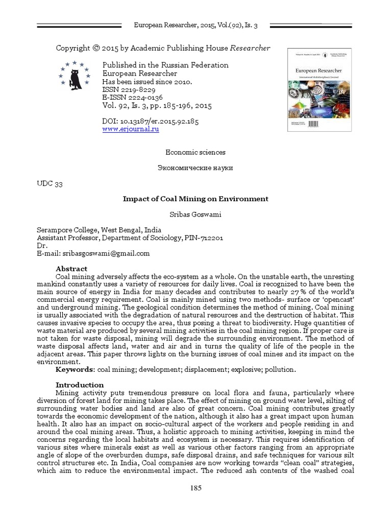 Impact of Coal Mining On Environment Article Paper 3 | PDF | Coal ...